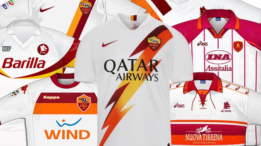 Kit history: 8 white away kits with yellow and red elements - AS Roma